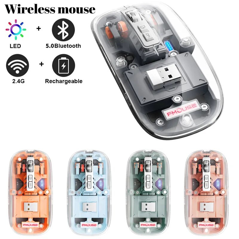 FMOUSE Transparent Rechargeable Wireless Mouse